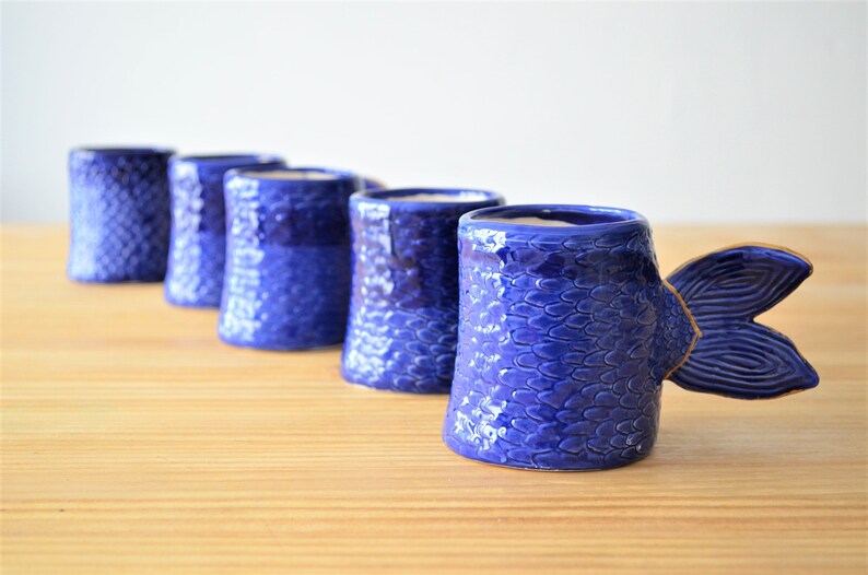 Handmade Fish Ceramic Mug Blue Breakfast Mug With Fishtail | Etsy