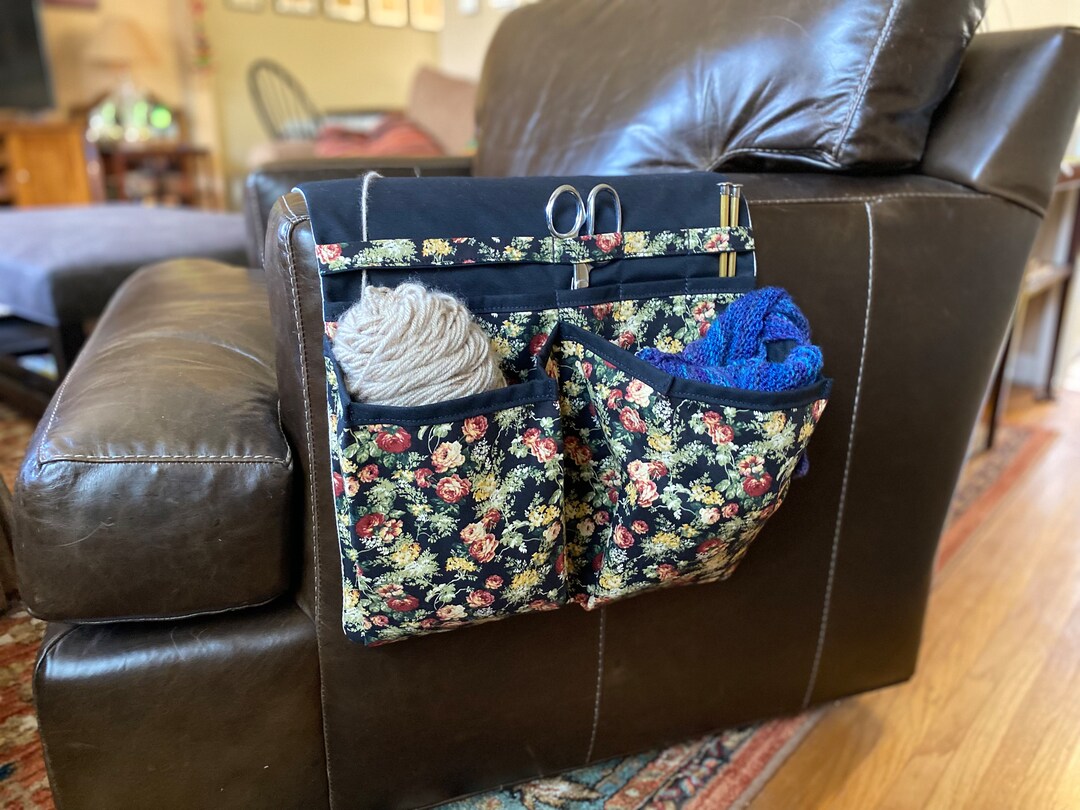Knit Caddy. Extra Large Knitting Caddy for Sofa Arm. Pockets for Yarn ...