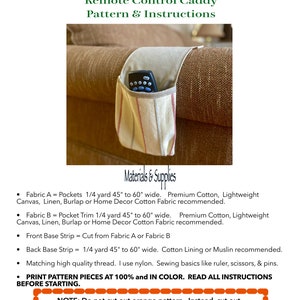 Remote Control Caddy PDF Pattern for Sofa Arm Under Seat - Etsy