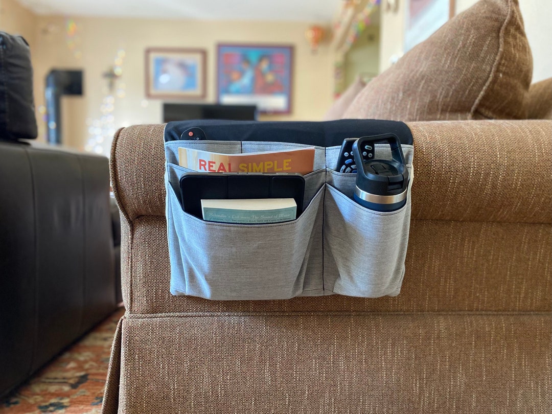 Extra Large Remote Control Caddy for Sofa Arm. Multi Pocket Organizer ...