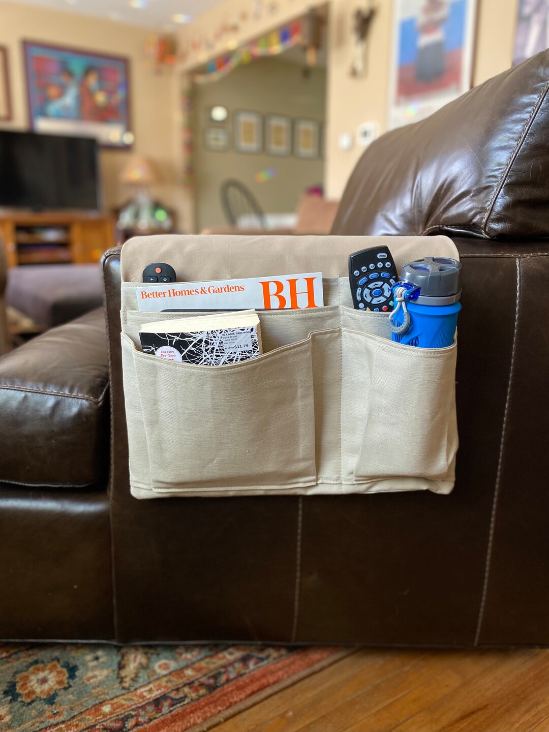 Extra Large Remote Control Caddy for Sofa Arm. Multi Pocket Organizer ...