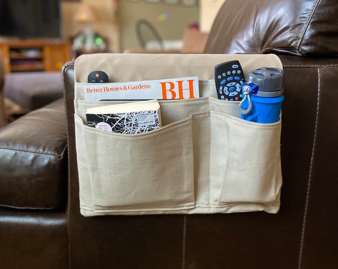 Extra Large Remote Control Caddy for Sofa Arm. Multi Pocket Organizer ...