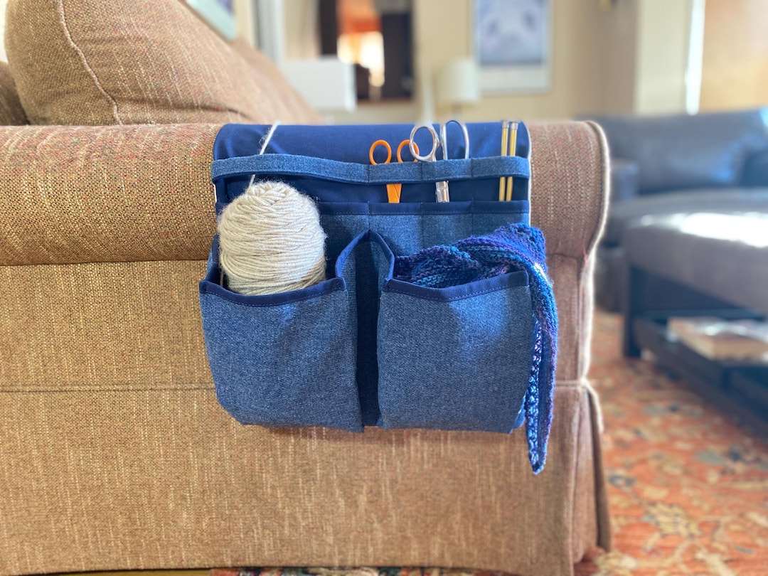 Extra Large Knitting Caddy: Sofa Arm Organizer for Yarn, Scissors and ...