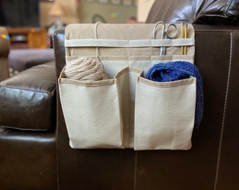 Knit Caddy. Extra Large Knitting Caddy for Sofa Arm. Pockets for Yarn ...