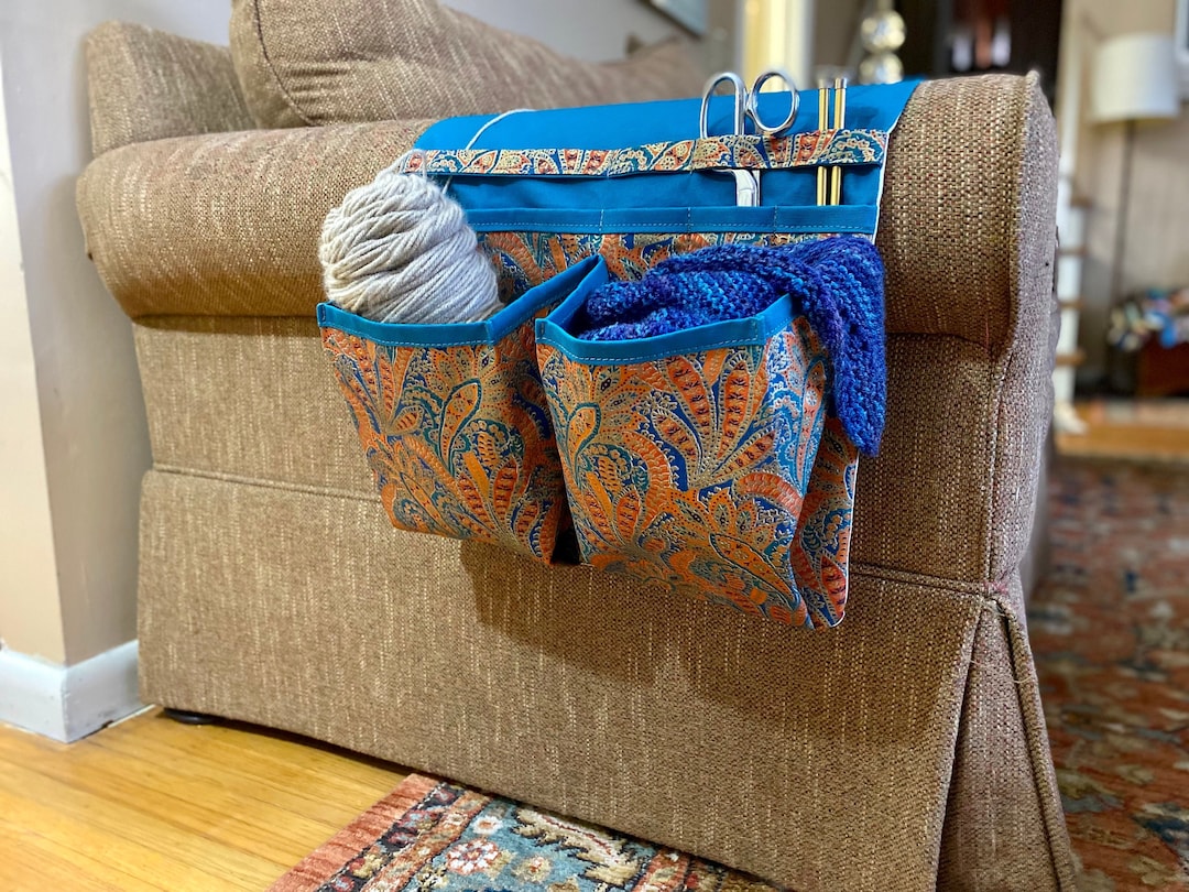 Knit Caddy. Extra Large Knitting Caddy for Sofa Arm. Pockets for Yarn ...