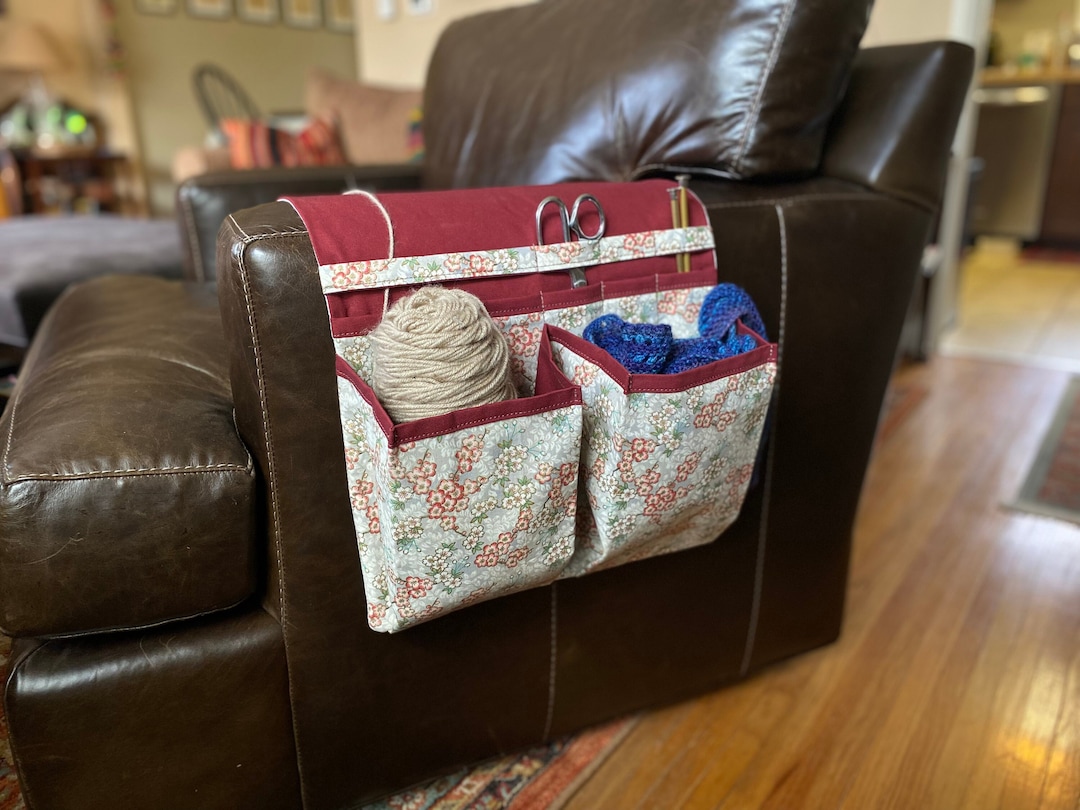 Knit Caddy. Extra Large Knitting Caddy for Sofa Arm. Pockets for Yarn ...