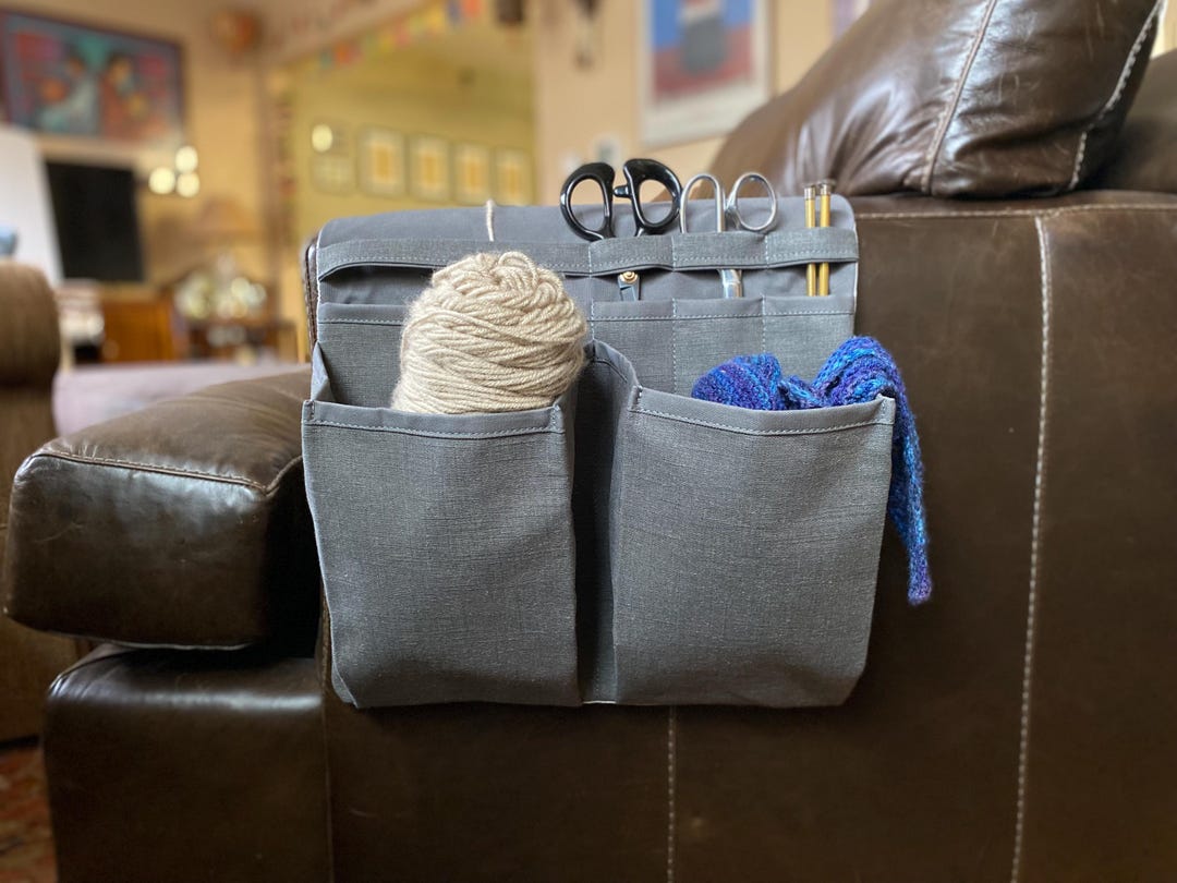 Knit Caddy. Extra Large Knitting Caddy for Sofa Arm. Pockets for Yarn ...