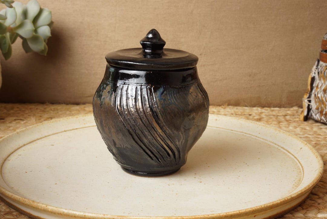 Storage Jar, Cremation Urn, Black and Gold, Handmade Studio Pottery ...