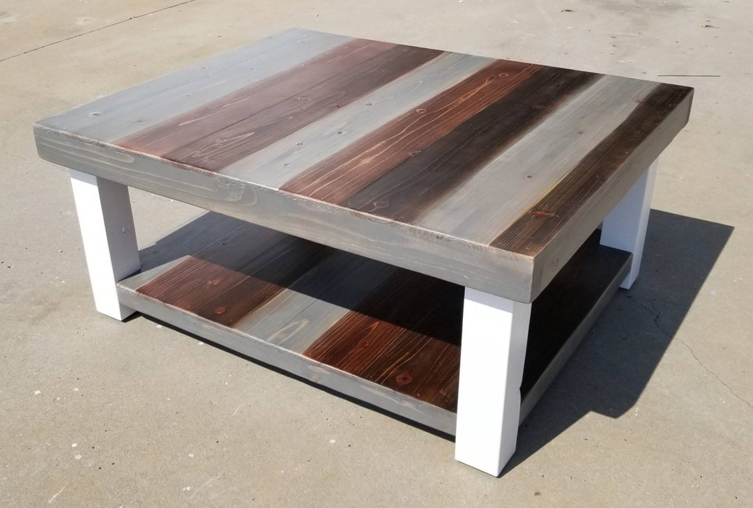 Reclaimed Wood Coffee Table With Multi-colored Stain and Lower Shelf ...