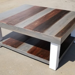 Reclaimed Wood Coffee Table With Multi-colored Stain and Lower Shelf ...