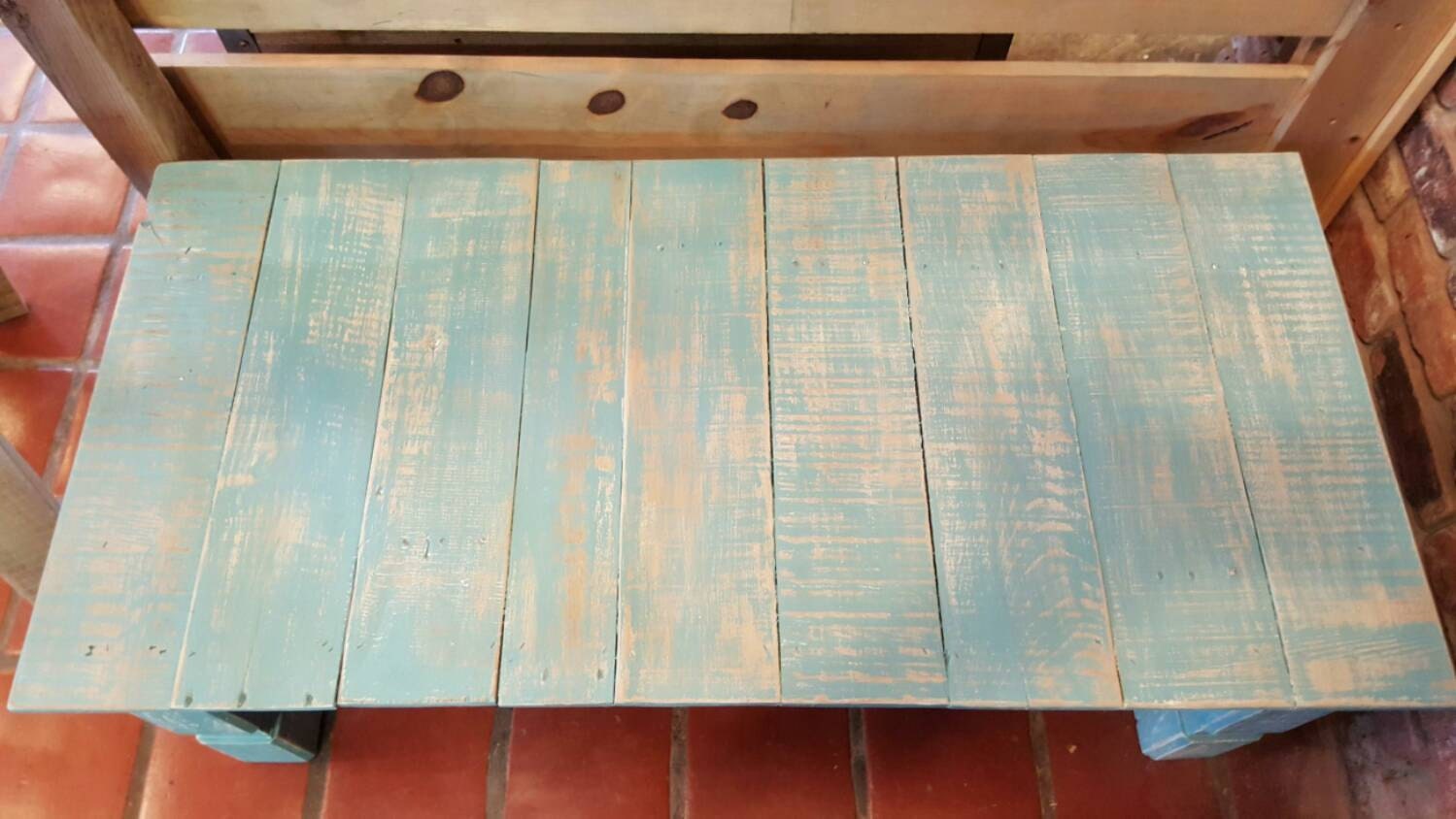 Reclaimed Wood Turquoise Farmhouse-style Coffee Table With Distressed ...