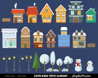 Houses Clipart Houses Clip Art Buildings Clipart Cottage | Etsy