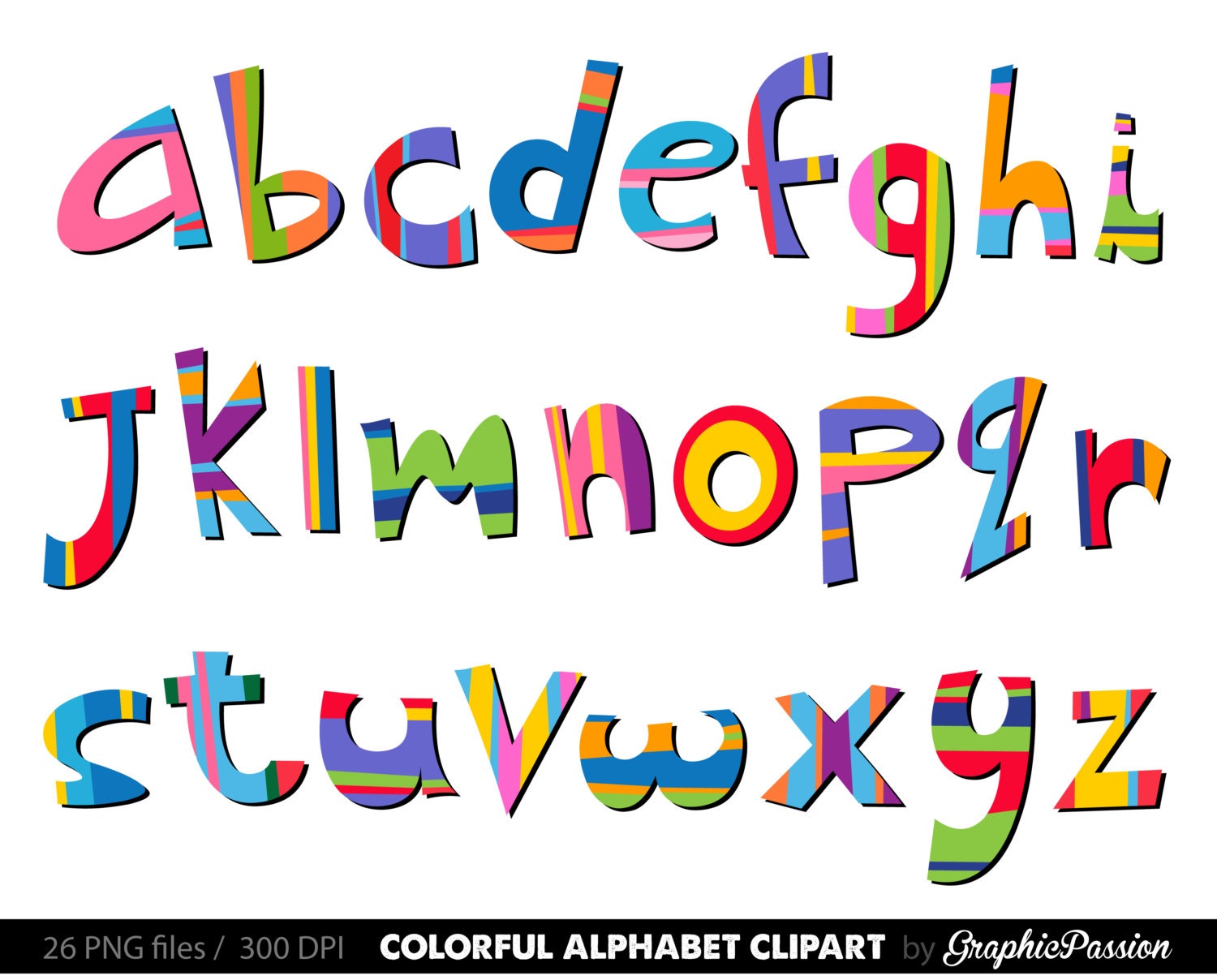 Scrapbooking Alphabet clipart color alphabet Digital alphabet | Etsy