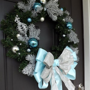 Huge Christmas Wreath Blue & Light Blue Ornaments - Christmas Blue Way ...