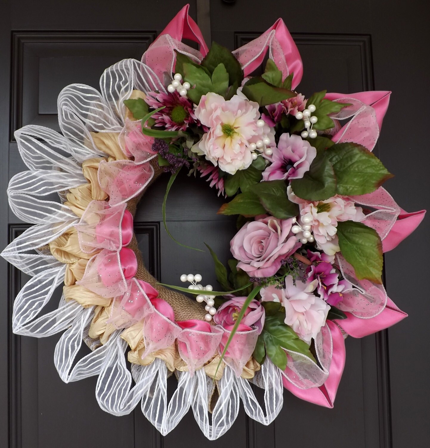 Spring Wreath Pink Elegant Wreath Rose White A Perfect Gift - Maya ...