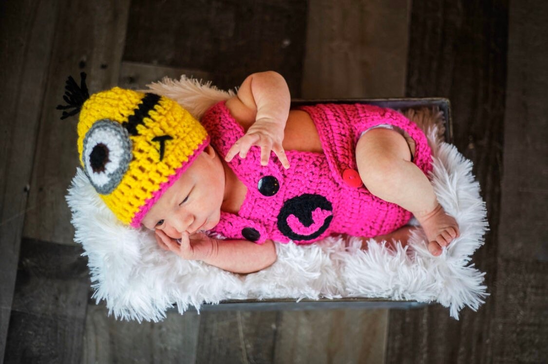Newborn Pink Minion Outfit Photo Prop Baby Crochet | Etsy