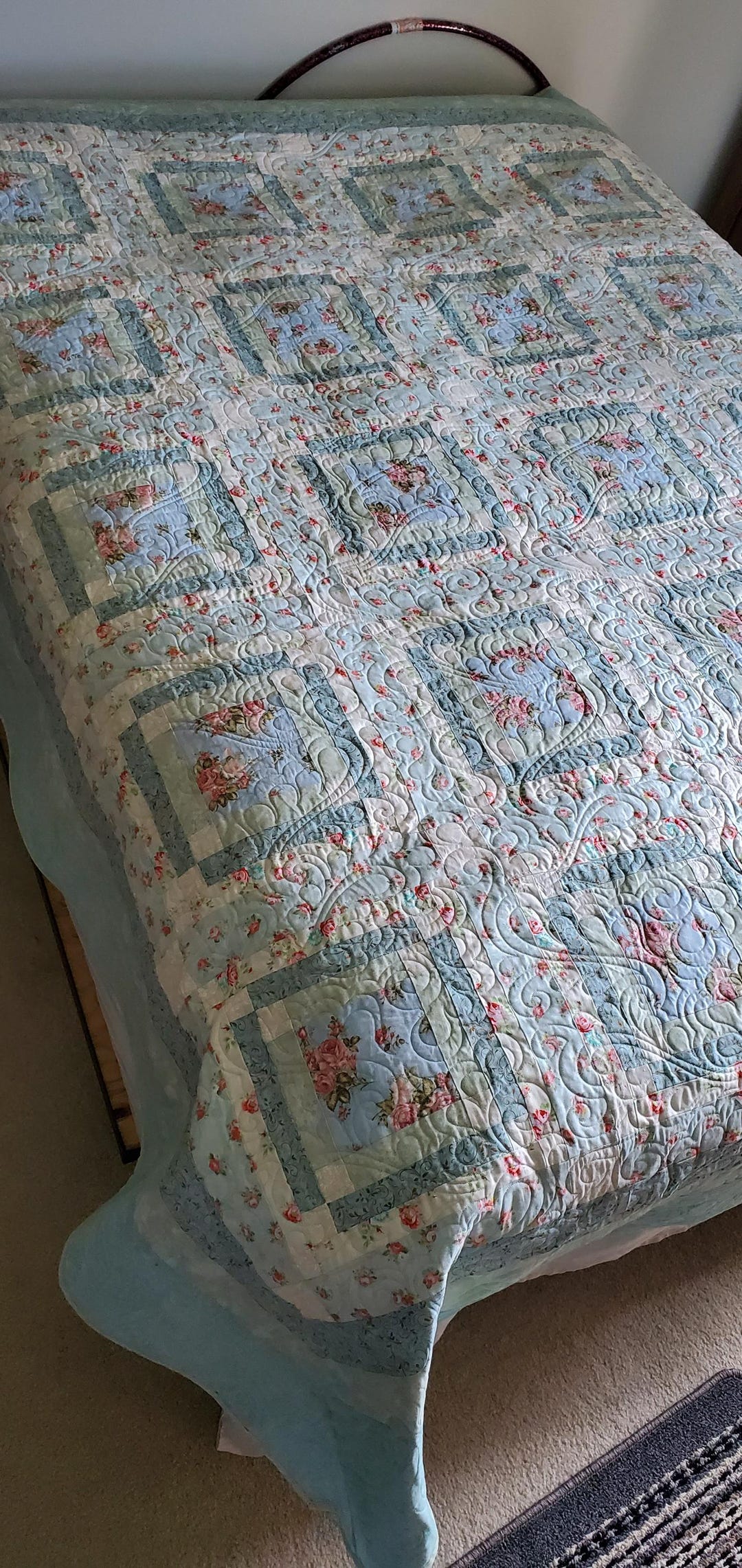 New Large Queen Size Quilt Soft Blues Greens Aquas - Etsy