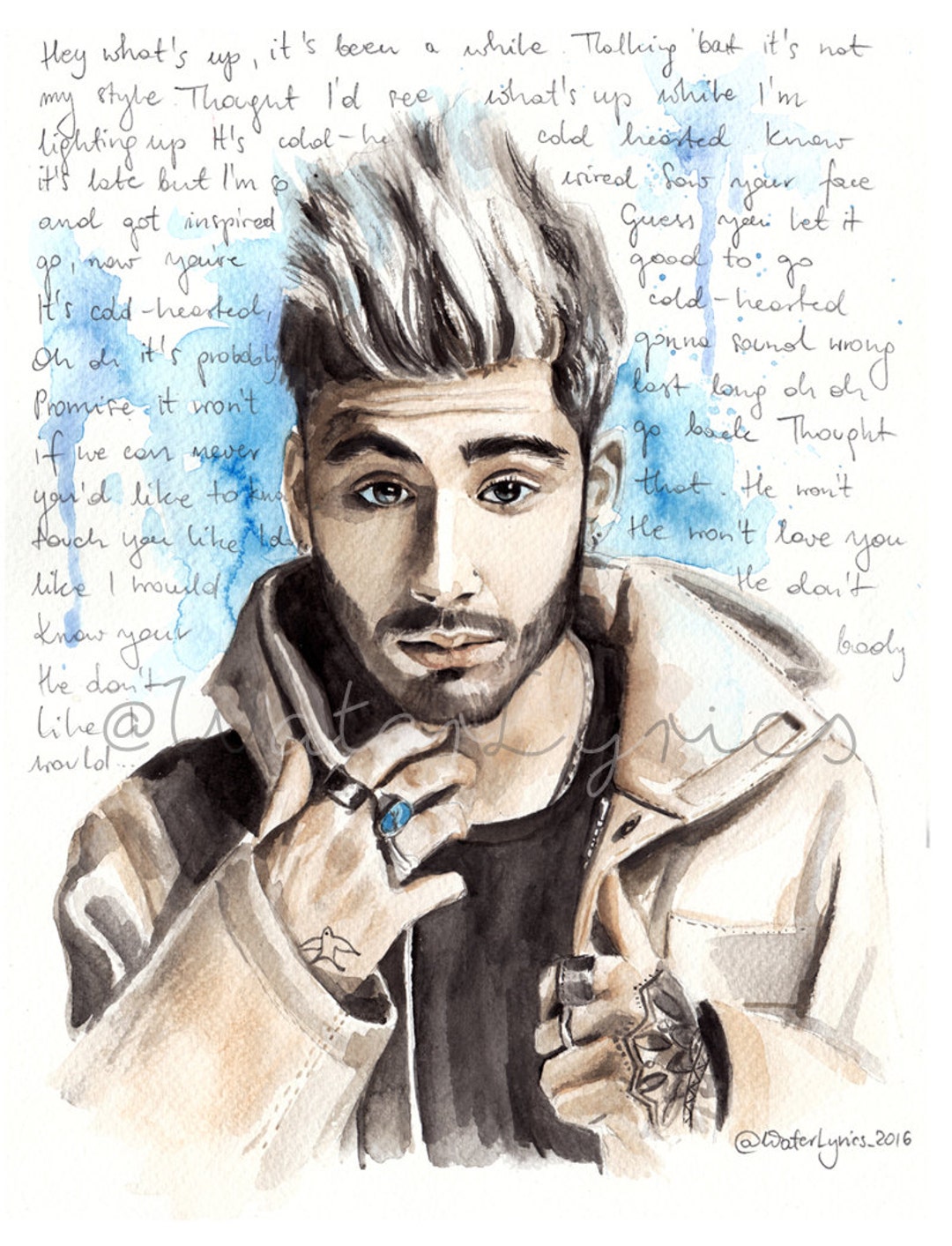 Zayn Watercolor Portrait With Lyrics of "like I Would" - Etsy