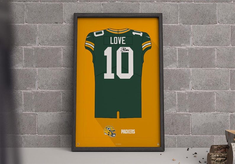 Green Bay Packers Jordan Love Autographed Jersey Framed Print - Etsy