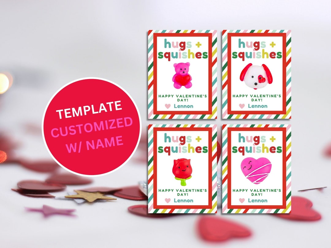 CUSTOM Squishy Valentine Card With Name Hugs and Squishes Tag School ...