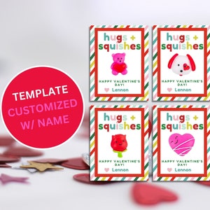 CUSTOM Squishy Valentine Card With Name Hugs and Squishes Tag School ...