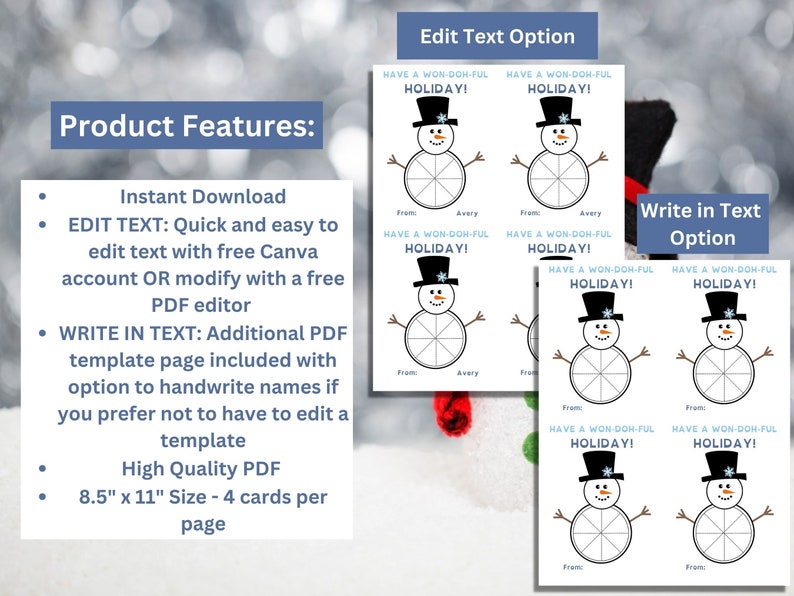 Snowman Play Doh Cards Blue Font Holiday Playdoh Printable Kids ...