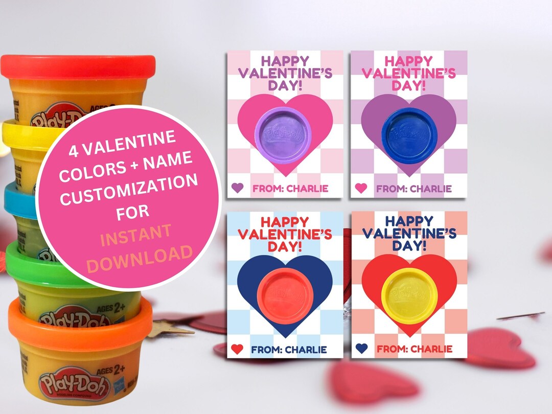 CUSTOM Valentine's Day Play Doh Cards | Digital Valentine Playdoh Card ...