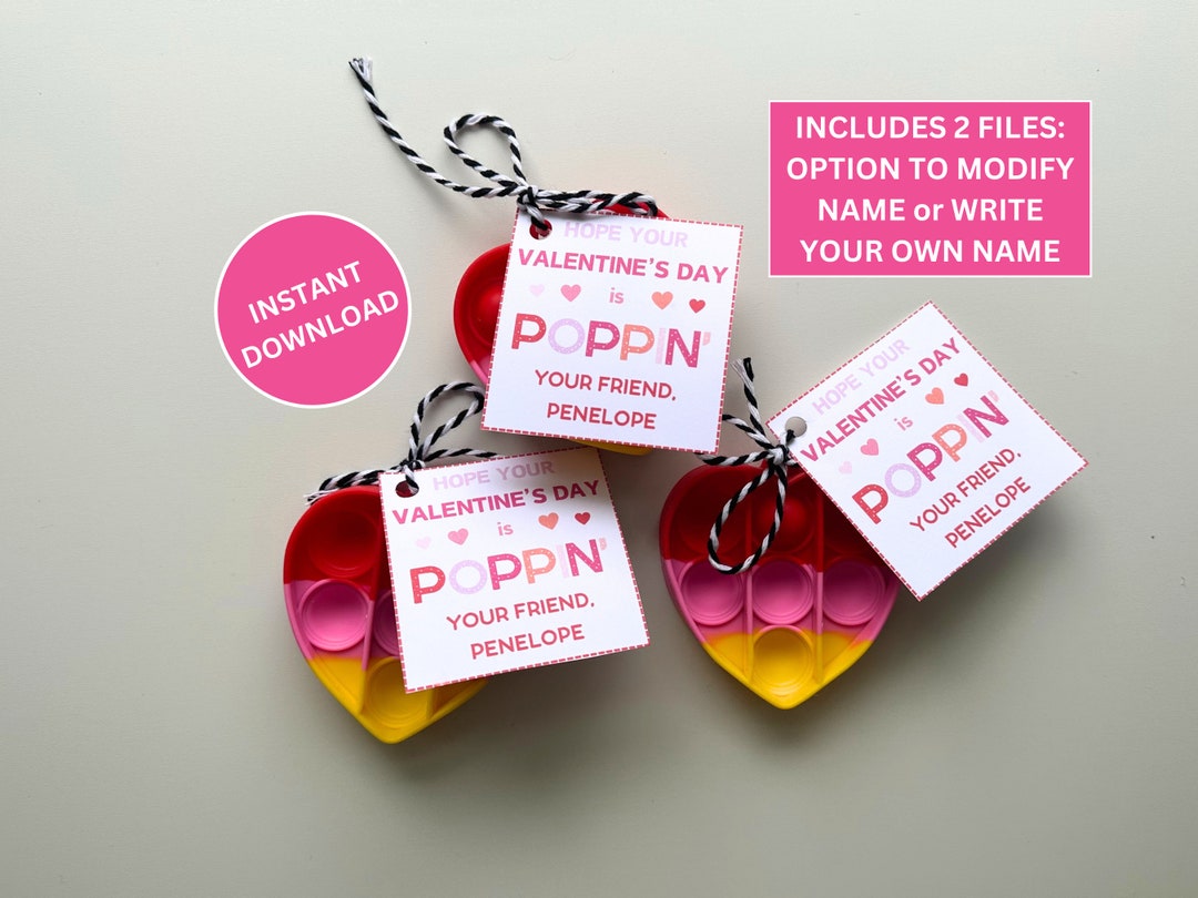 Valentine Pop It Tags Heart Valentine Poppin Party Favors Classroom ...