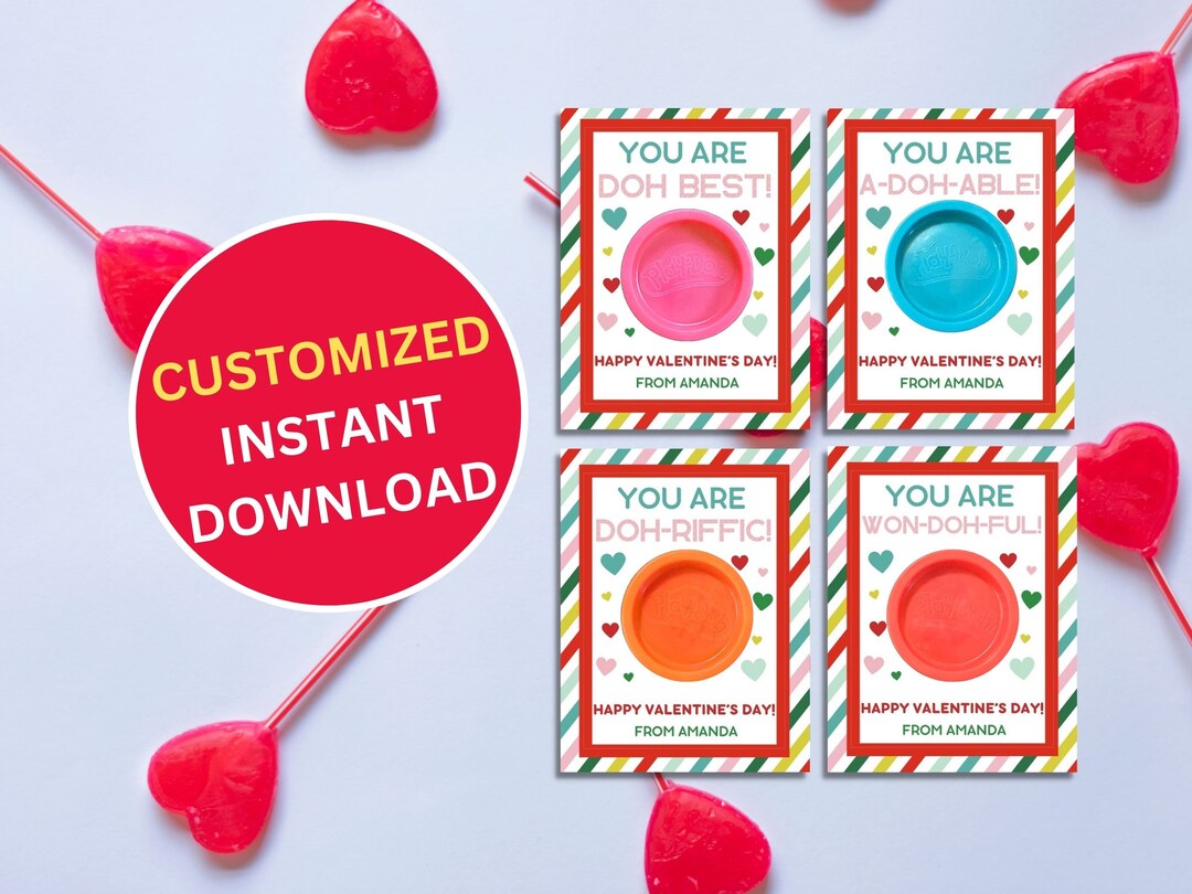 CUSTOM Valentine's Day Play Doh Cards Digital Valentine Playdoh Card ...