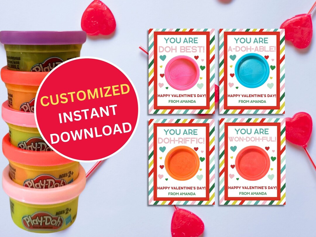 CUSTOM Valentine's Day Play Doh Cards Digital Valentine Playdoh Card ...