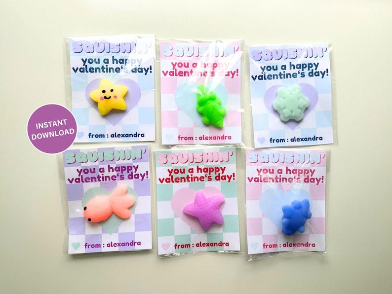 Squishy Valentine Card With Name | Hugs and Squishes Valentine Tag ...