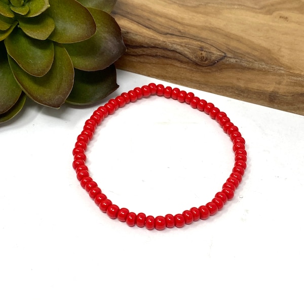 Red Beaded Bracelet - Etsy
