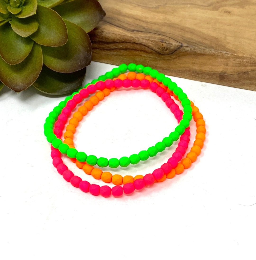 Neon Bead Stretch Bracelet Neon Pink, Neon Orange, Neon Green ...