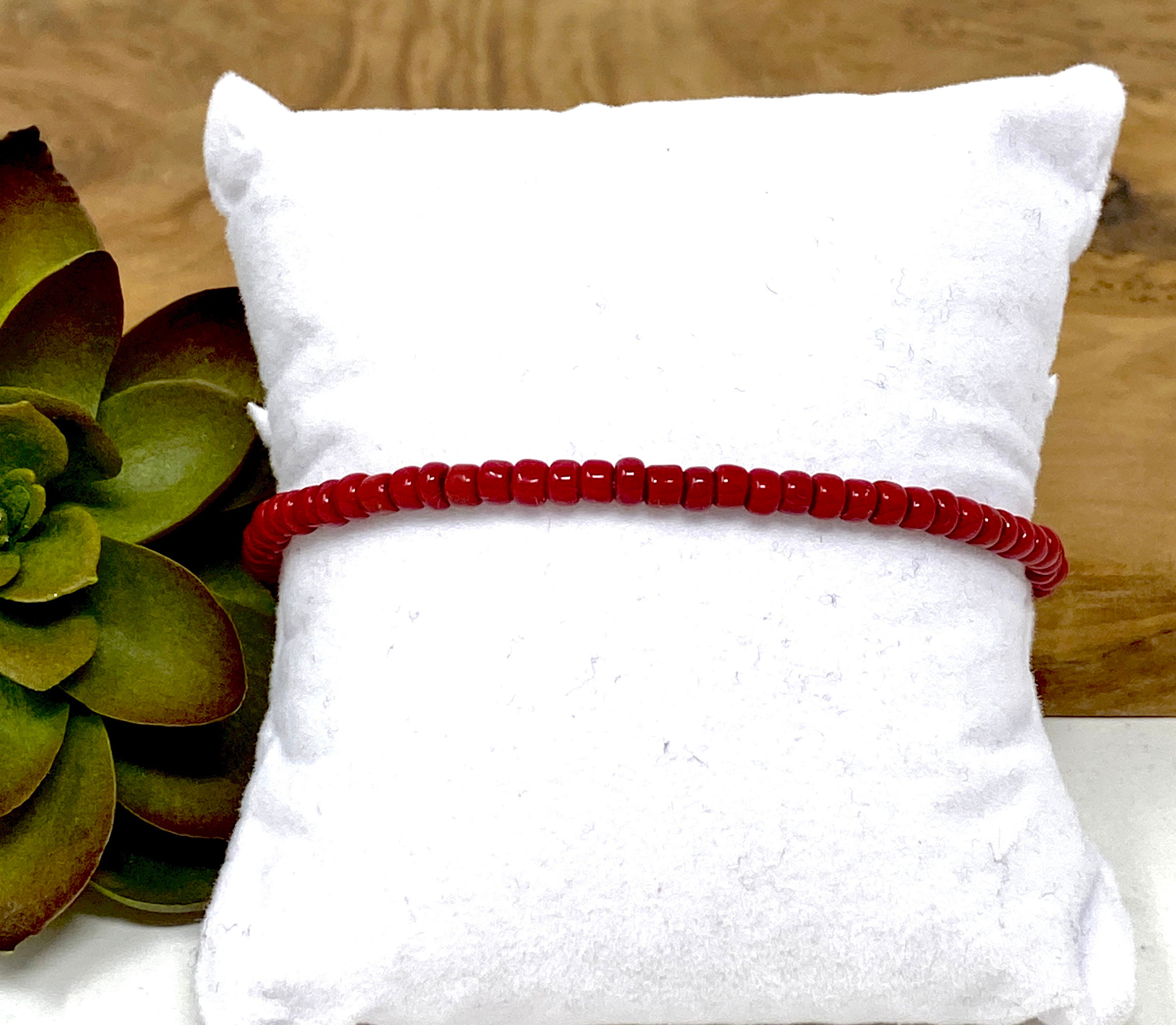 Dark Red Seed Bead Stretch Bracelet Maroon Minimalist Everyday Stack ...