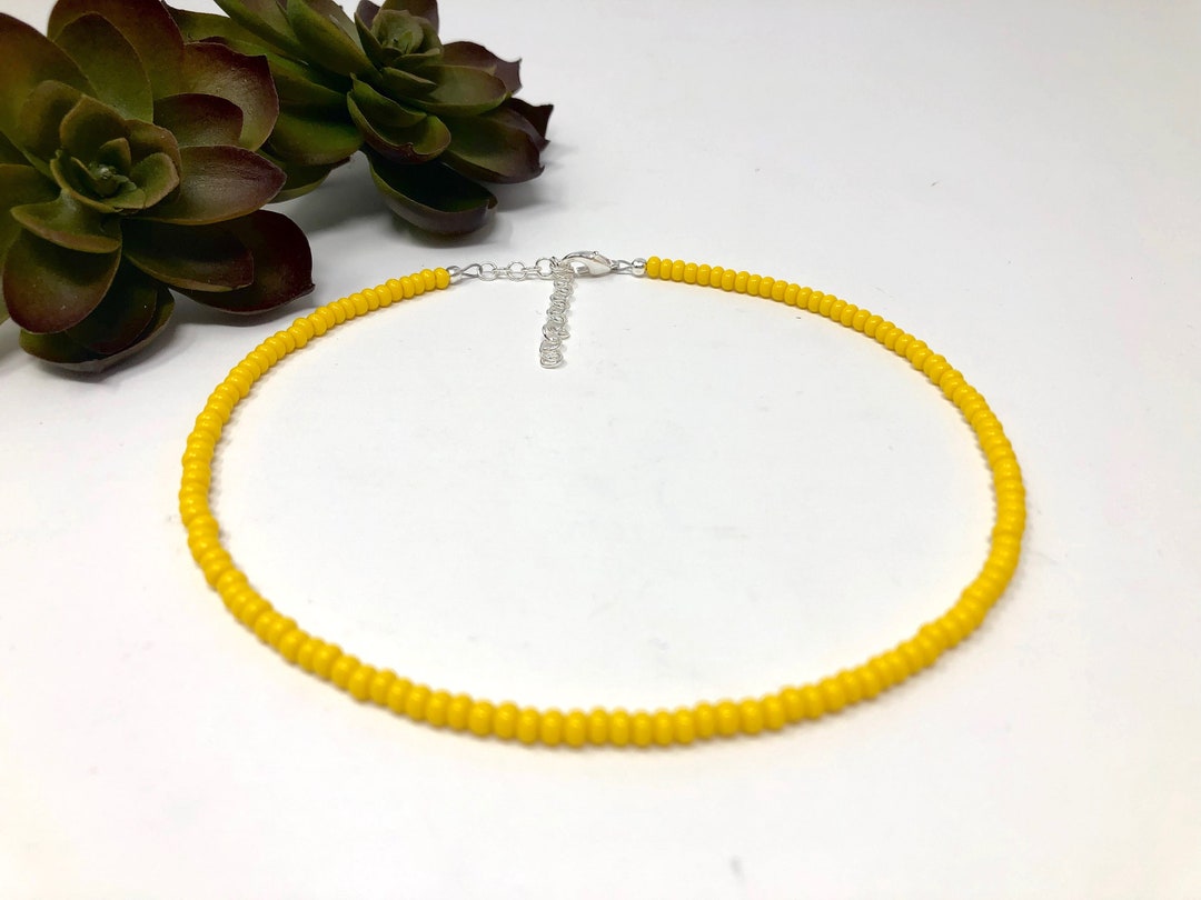 Yellow Mini Seed Bead Unisex Bracelet, Anklet, Choker Necklace Yellow ...