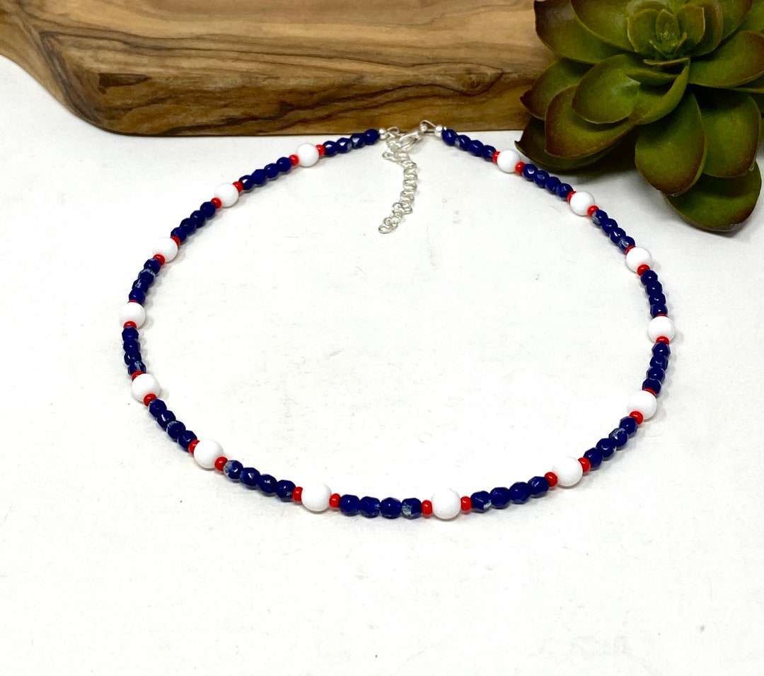 Red White and Blue Bead Necklace Navy Blue, White, and Red Beaded ...