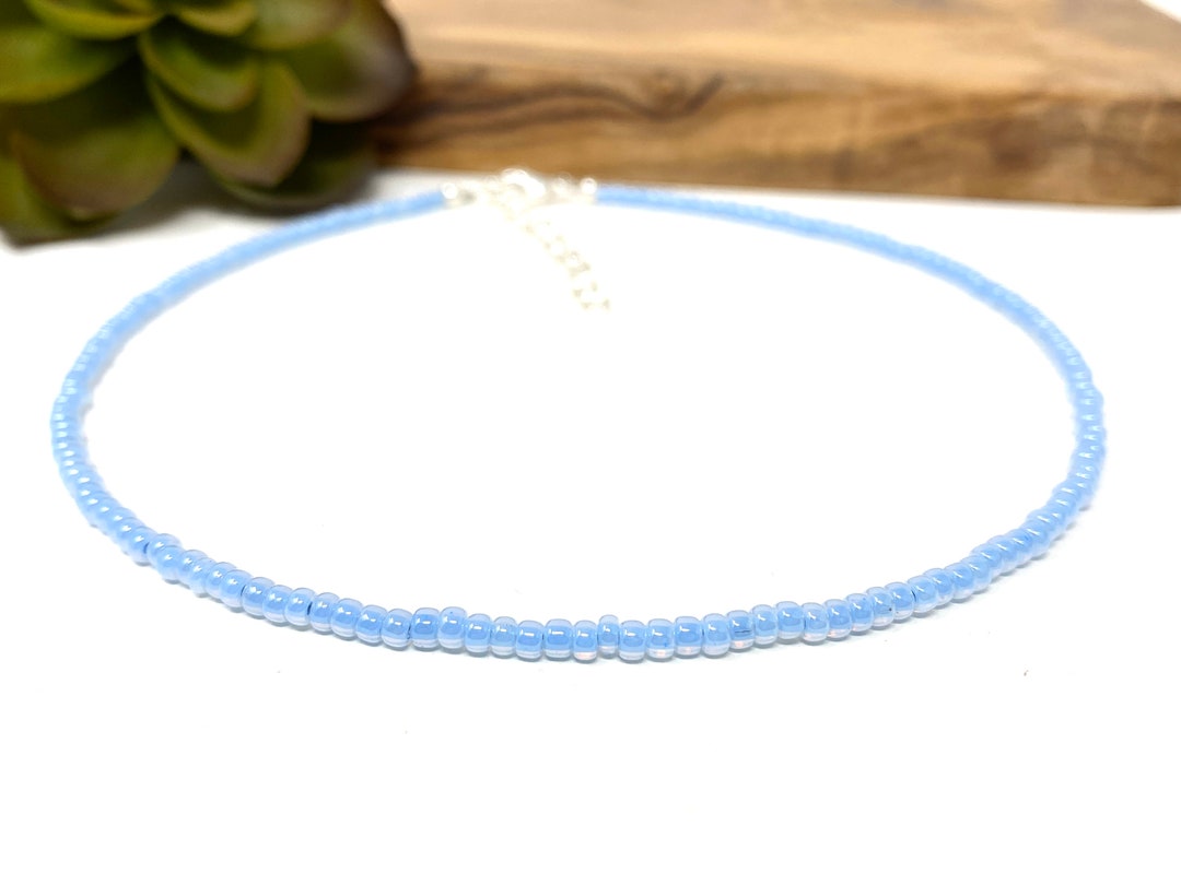 Light Blue Seed Bead Bracelet, Anklet Choker Necklace Pale Blue Seed ...