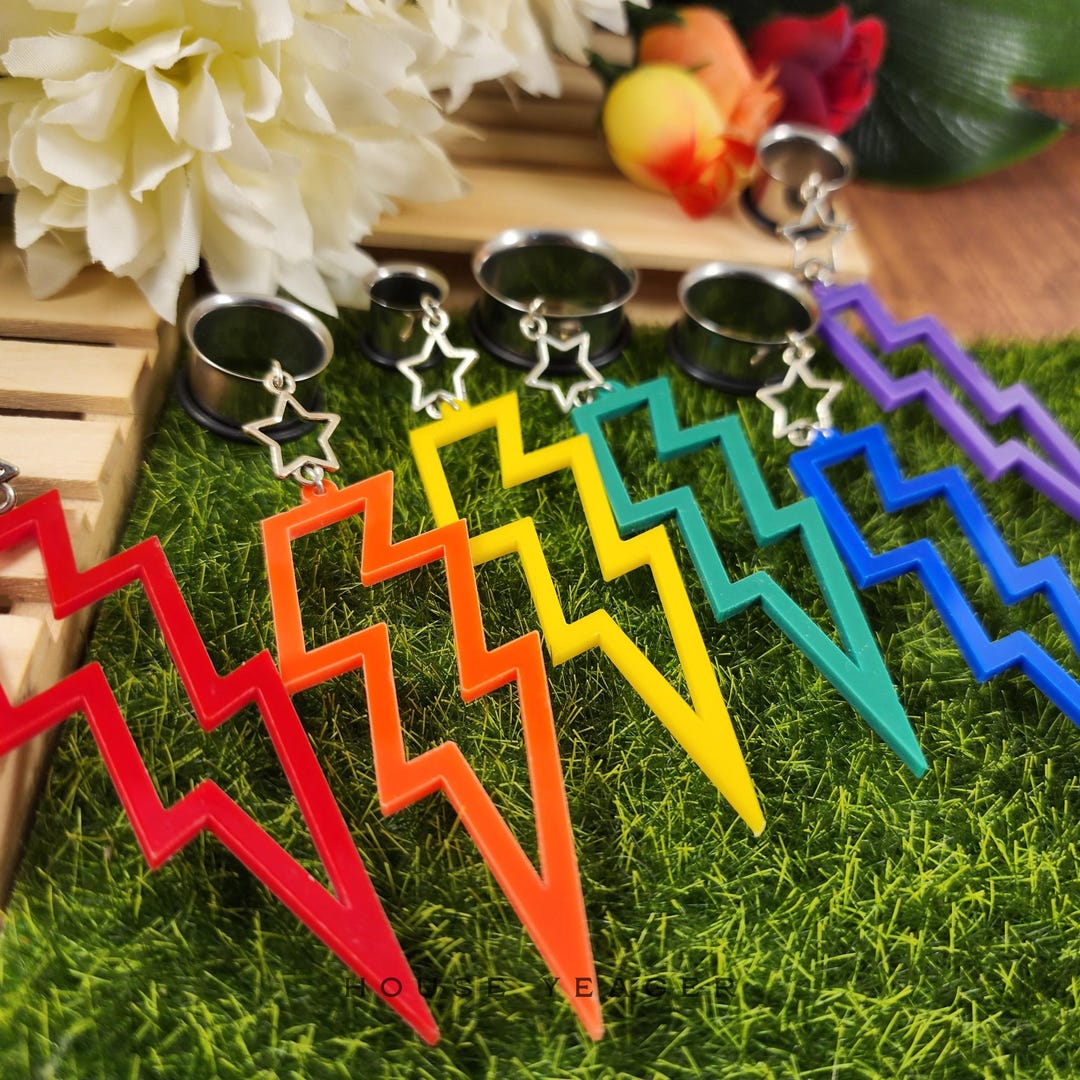 Lightning Bolt Gauges: Plugs With Colorful Charm and Star Connector - Etsy