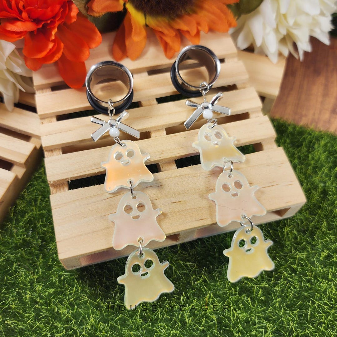 Iridescent Ghost Friends Plugs: Halloween Dangle Gauges for Stretched ...