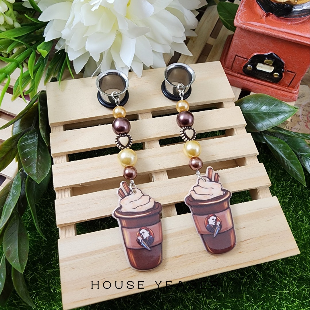 The Myers Latte Pair, Dangle Gauge & Plug Earrings, Spooky Halloween ...