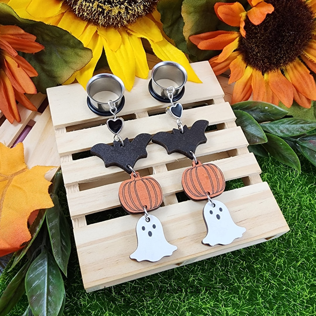 Halloween Season Pair Dangle Gauge & Plug Earrings Stretched - Etsy