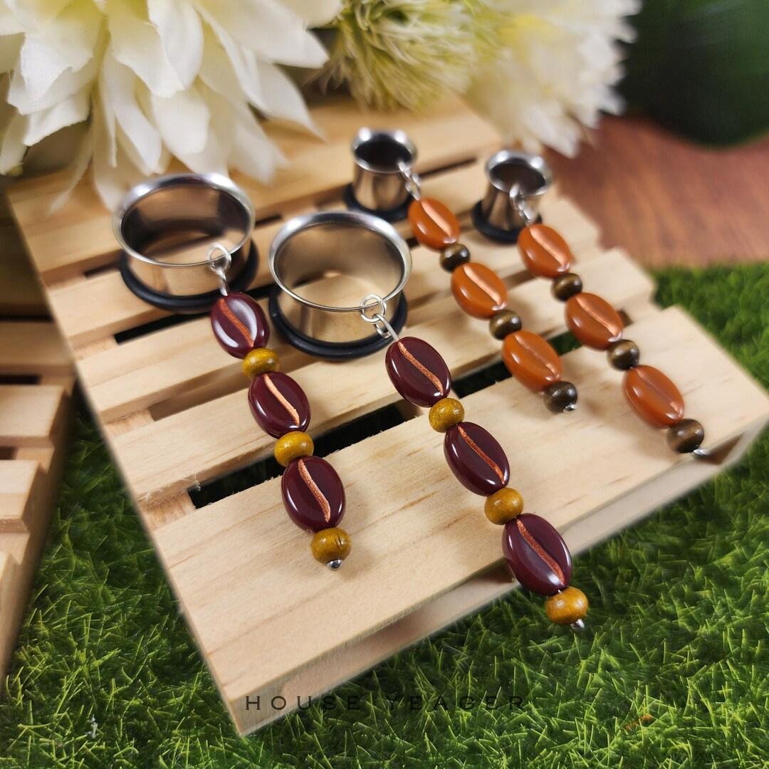 Coffee Bean Plugs: Dangle Gauges With Resin Beans - Etsy