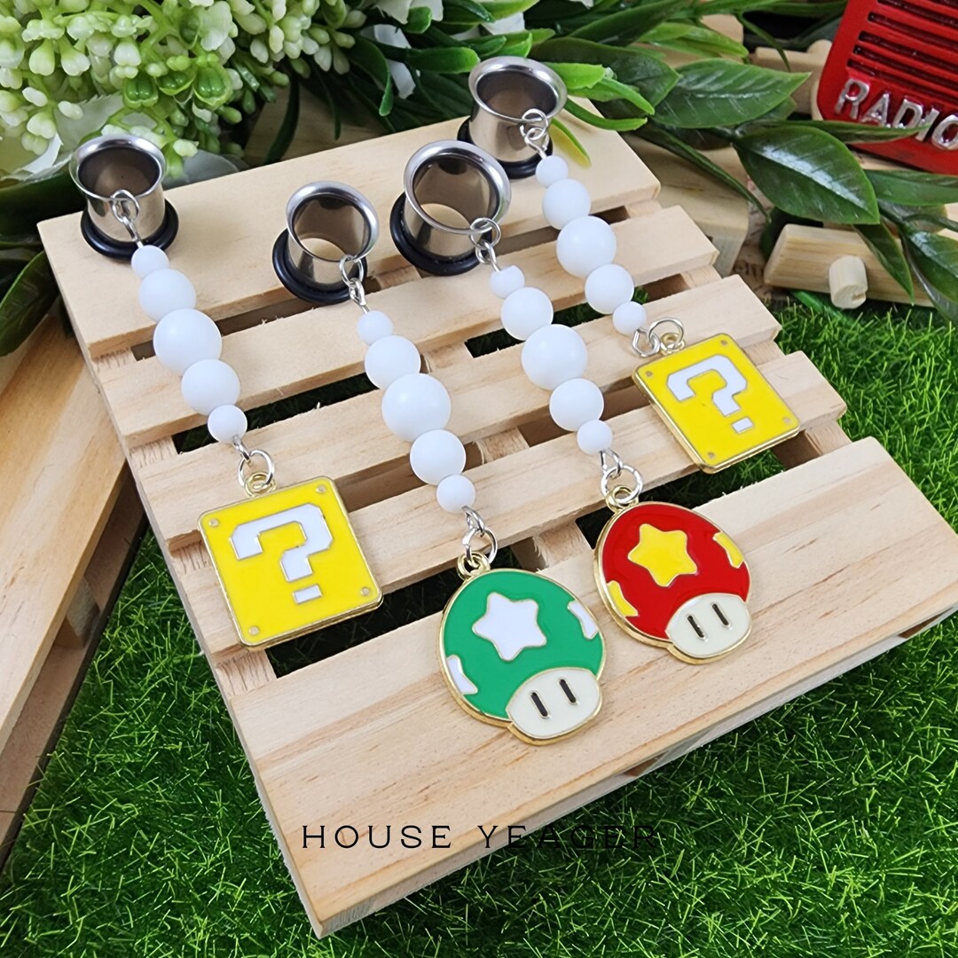 Mario Mushroom Plugs: Gamer Dangle Gauges for Stretched Ears - Etsy