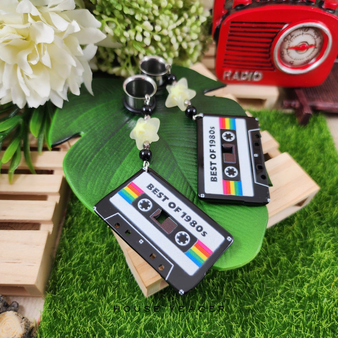 The 80s Mixtape Pair, Dangle Gauge & Plug Earrings, Cute Fun Drops ...