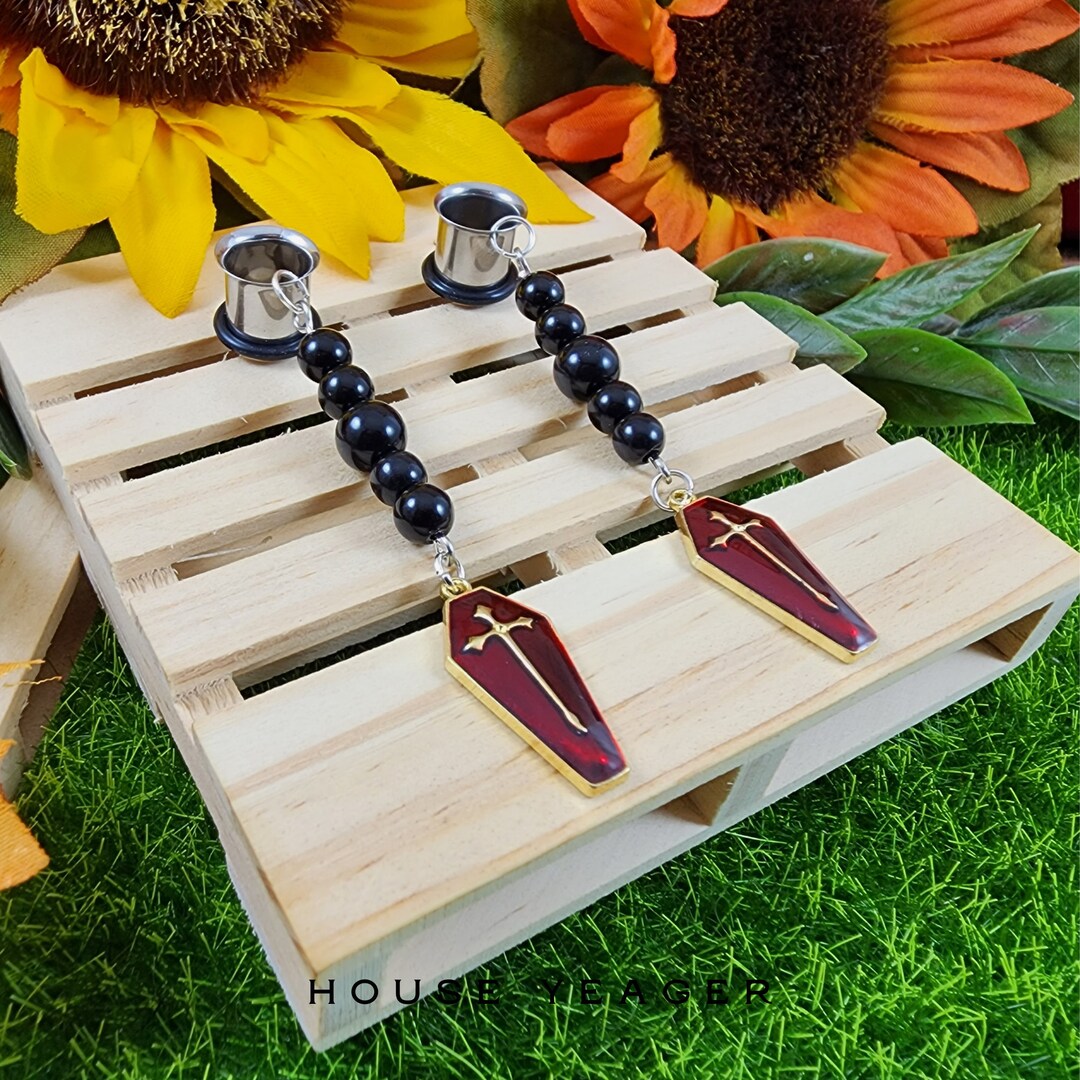 The Delicate Coffin Pair Dangle Gauge & Plug Earrings - Etsy