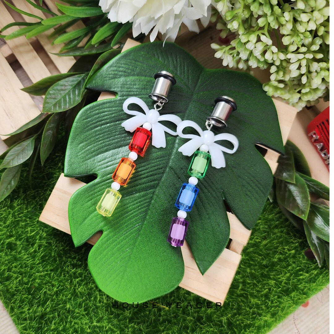 The Rainbow Staff Pair, Dangle Gauge & Plug Earrings, LGBTQIA+ Wedding ...