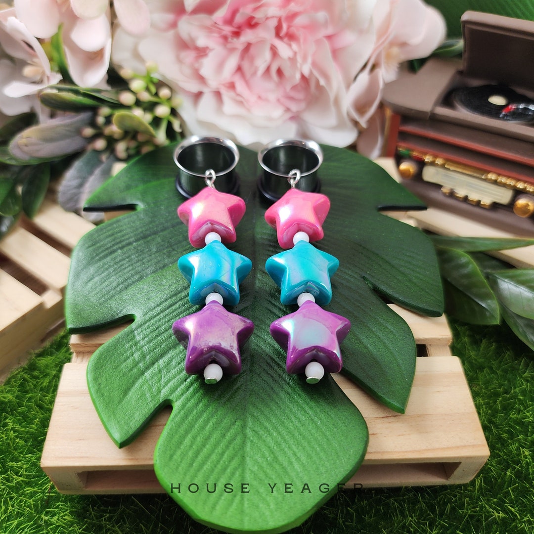The Shining Star Pair, Dangle Gauge & Plug Earrings, Cute Fun Acrylic ...