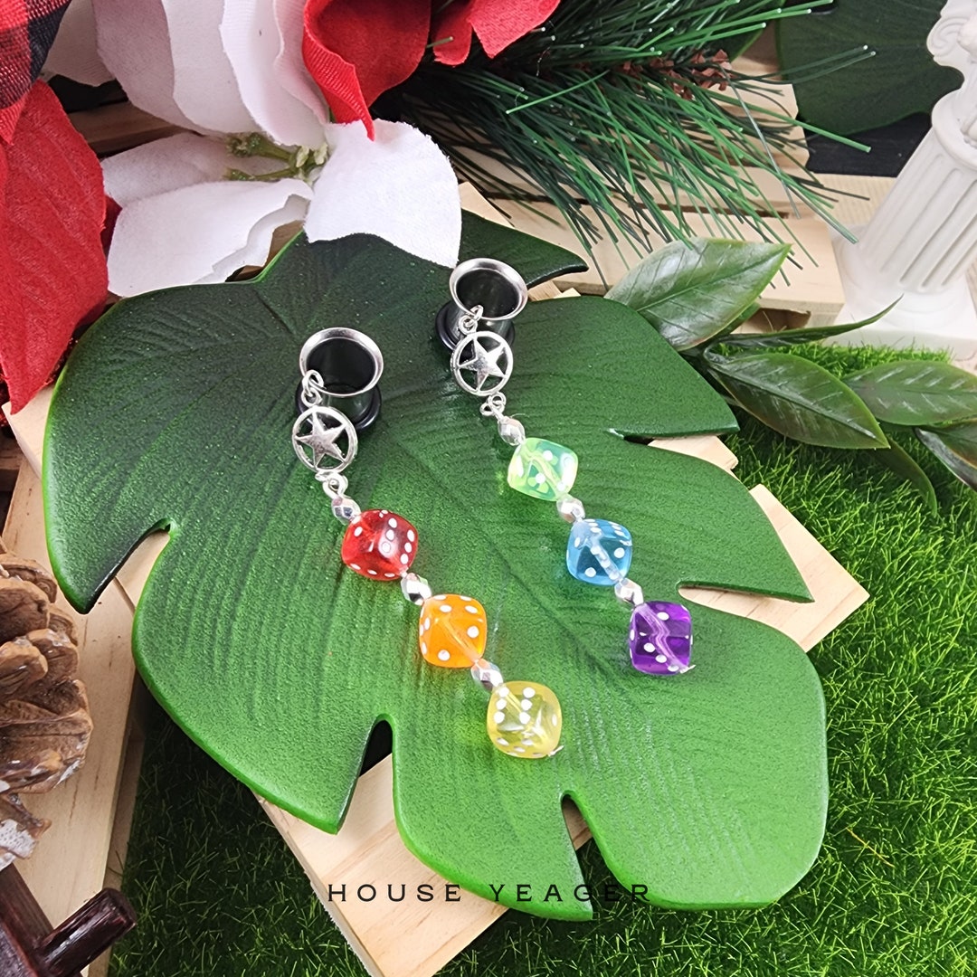 The Rainbow Dice Pair, Dangle Gauge & Plug Earrings, Cute Fun Kawaii ...