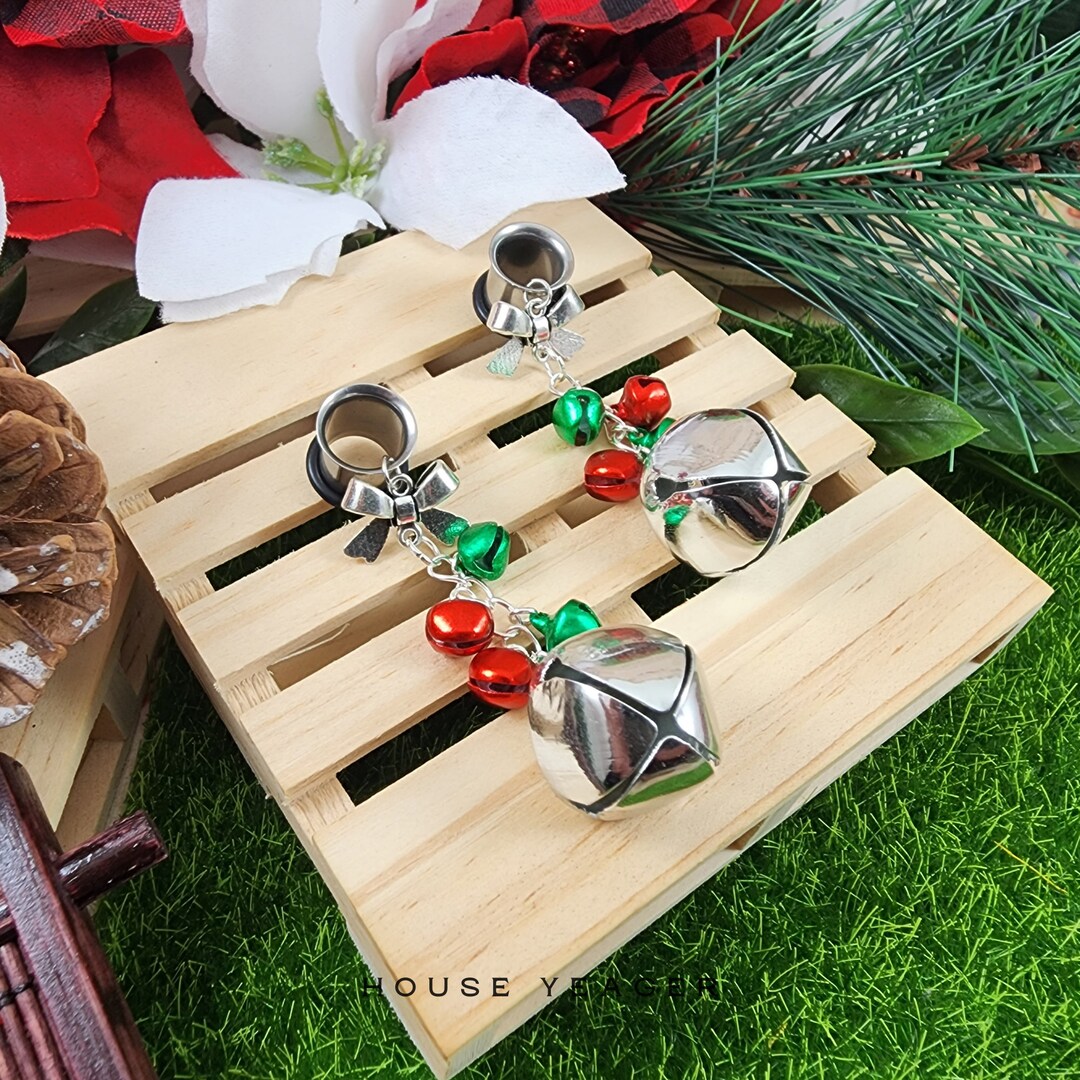 The Jingle Bell Pair Dangle Gauge & Plug Earrings Stretched - Etsy