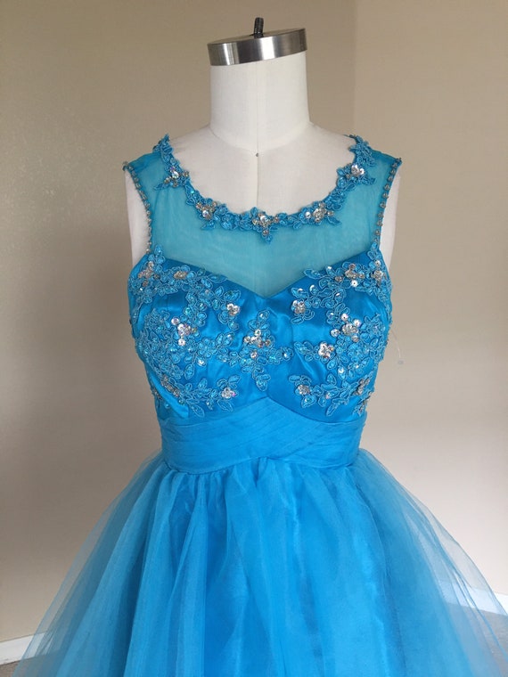 Turquoise mini tulle, prom dress, prom, homecoming, s… - Gem